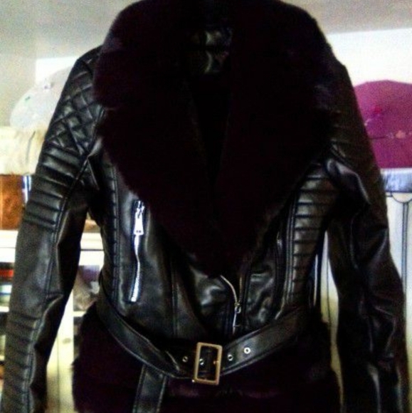 Jackets & Coats | Brand New Womens Black Leather Jacket Wfur Collar ...